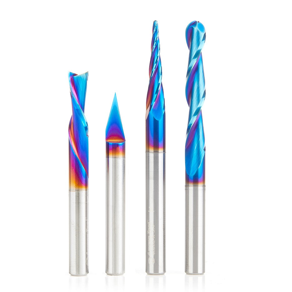 Amana Tool 4-Piece Engraving Router Bit Set Solid Carbide with Spektra